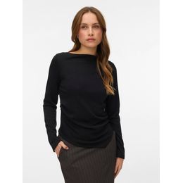 V&eacute;ro Moda Langarmshirt VERO MODA "VMMILLE LS BOATNECK SHORT TOP JRS NOOS", Damen, Gr. S, schwarz, Jersey, Obermaterial: 53% Polyester, 42% Viskose, 5% Elasthan, unifarben, regular fit h&uuml;ftlang, U-Boot-Ausschnitt, Shirts Langarmshirt, Materialmix, regular fit, mit Raffung