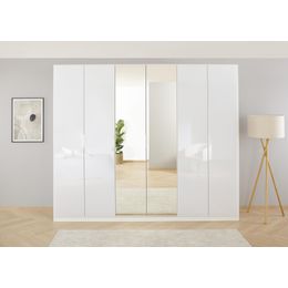 Dreht&uuml;renschrank Rauch "Kleiderschrank Schrank Garderobe KOLUNA mit hochwertiger Glas-Front", wei&szlig; (alpinwei&szlig;, glas kristallwei&szlig;), B:271cm H:229cm T:54cm, Holzwerkstoff, Schr&auml;nke, Dreht&uuml;renschrank, mit Spiegel, inkl. 2 Innenschubladen sowie extra B&ouml;den MADE IN GERMANY