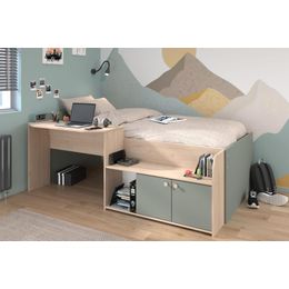 Jugendbett Parisot, jackson eiche nachbildung, seladon gr&uuml;n, seladon gr&uuml;n, seladon gr&uuml;n, B:136cm, Betten, Jugendbett