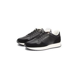 Plateausneaker Tommy Hilfiger "MONOGRAM MIX MATERIAL RUNNER", Damen, Gr. 42, schwarz, Leder, Schuhe Plateausneaker, Freizeitschuh, Halbschuh, Schn&uuml;rer mit seitlichem Logoschriftzug