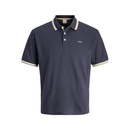 Jack & Jones Poloshirt JACK & JONES "JPRBLUALVES SS POLO SN", Herren, Gr. XS, graphite detail:schwarz navy melange, Jersey, Obermaterial: 50% Baumwolle, 50% Polyester, meliert, regular fit normal, ohne Ausschnitt, angesetztes B&uuml;ndchen kontrastfarben, Shirts Poloshirt, mit Logo Stickerei