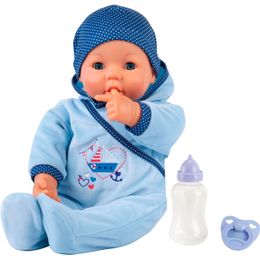 Babypuppe BAYER "Hello Baby Boy, 46 cm", blau, Puppen, Baby, Babypuppe
