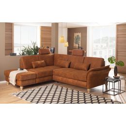 Ecksofa Home Affaire "Palace L-Form", braun (cognac), B:259cm H:89cm T:225cm, Struktur fein (100% Polyester);Struktur (100% Polyester);Luxus-Microfaser Lederoptik (100% Polyester), Sofas, Ecksofa, incl. Sitztiefenverstellung, wahlweise mit Bettfunktion und Stauraum