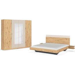 Schlafzimmer-Set Rauch "Monza", braun (eiche artisan, champagner), Bett 180x200cm + ohne Matratze, B/H: 180cm x 200cm, Bett 180x200cm, Holzwerkstoff, Schlafzimmerm&ouml;bel-Sets, Schlafzimmer-Set, mit Dreht&uuml;renschrank Breite 226 cm, Bettanlage in 2 Breiten