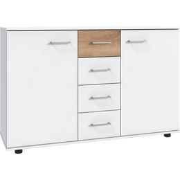 Kombikommode wimex "Taiga", wei&szlig; (wei&szlig;, plankeneiche nachbildung), B:130cm H:83cm T:41cm, Holzwerkstoff, Sideboards, Kombikommode, obere Schublade in Absatzfarbe oder uni wei&szlig;