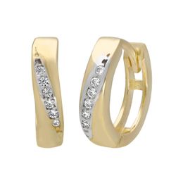 Paar Creolen Firetti "Schmuck Geschenk Gold 333 Ohrschmuck Gold bicolor glitzernd", gelb (gelbgoldfarben, wei&szlig;goldfarben, kristallwei&szlig;, kristallwei&szlig;), Ohrringe, Damen, 13mm, Gelbgold 333, Paar Creolen, mit Zirkonia (synth.)