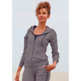 active by Lascana Trainingsjacke LASCANA ACTIVE, Damen, Gr. S (36/38), grau (stone), Interlock, Obermaterial: 100% Baumwolle, unifarben, bequem h&uuml;ftlang, B&uuml;ndchen, Jacken Trainingsjacke, mit Logo Tape an den &Auml;rmeln, Topseller