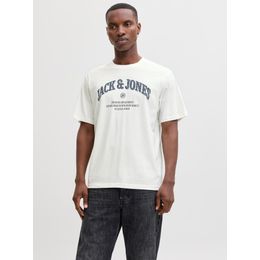 Jack & Jones Rundhalsshirt JACK & JONES "JJEDENVER GRAPHIC TEE SS O-NECK SN", Herren, Gr. M, cloud dancer, Jersey, Obermaterial: 100% Baumwolle, bedruckt, Rundhals, Shirts Rundhalsshirt, mit Logobranding