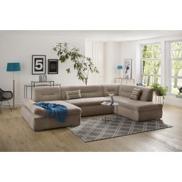 Wohnlandschaft Home Affaire "Avesa U-Form", braun (coffee), B:355cm H:80cm T:216cm, 95% Polyester, 5% Polyacryl, Sofas, Wohnlandschaft, Wahlweise mit Armteilverstellung und Bettfunktion, B/T/H: 355/216/80cm