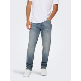 Only & Sons Straight-Jeans ONLY & SONS "ONSEDGE PERFORMANCE LB 3816 DOT DNM NOOS", Herren, Gr. 33, L&auml;nge 32, light blau denim, Denim/Jeans, Obermaterial: 99% Baumwolle, 1% Elasthan, Abriebeffekte, straight fit lang, Jeans Straight-Jeans