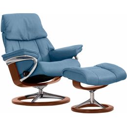 Relaxsessel stressless "Ruby", blau (sparrow blau paloma), B:88cm H:101cm T:78cm, Leder BATICK: durchgef&auml;rbtes und genarbtes M&ouml;belleder;Leder PALOMA: durchgef&auml;rbtes Semianilin-M&ouml;belleder, Sessel, Relaxsessel, mit Signature Base, Gr&ouml;&szlig;e L, Gestell Eiche, Wenge, Braun & Schwarz