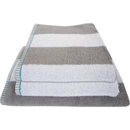 Duschtuch Dyckhoff "Maritim, Block Stripe", grau (kiesel), B:70cm L:140cm, Frottier, Obermaterial: 100% Baumwolle, Handt&uuml;cher, Duschtuch