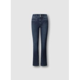 Straight-Jeans Pepe Jeans "CONTOUR BERYL", Damen, Gr. 28, L&auml;nge 32, mid blau denim 7fb, Denim/Jeans, Obermaterial: 84% Baumwolle, 15% Polyester, 1% Elasthan, straight fit lang, Jeans Straight-Jeans, mit doppeltem Knopfverschluss, Mid Waist