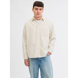 Jack & Jones Langarmhemd JACK & JONES "JORINWOOD OVERSIZED CORD SHIRT LS", Herren, Gr. L, N-Gr, wei&szlig; (antique wei&szlig;), Web, Obermaterial: 100% Baumwolle, unifarben, relaxed fit normal, Hemden Langarmhemd