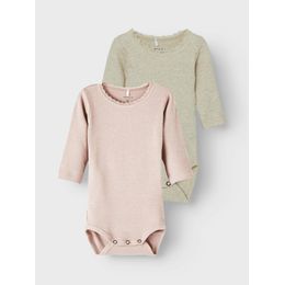 Langarmbody name it "NBFKAB 2P LS BODY NOOS", M&auml;dchen, Gr. 92, N-Gr, rosa (peyote melange pack:sepia rose), Jersey, Obermaterial: 57% Baumwolle, 38% Lyocell, 5% Elasthan, meliert, unifarben, Rundhals, Bodys Langarmbody