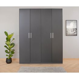 Dreht&uuml;renschrank Rauch "Kleiderschrank Schrank Garderobe KOLUNA mit Dekor-Front", grau (graumetallic), B:181cm H:210cm T:54cm, Holzwerkstoff, Schr&auml;nke, Dreht&uuml;renschrank, inkl. 2 Innenschubladen sowie extra Einlegeb&ouml;den MADE IN GERMANY