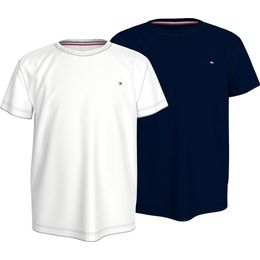 T-Shirt "2 PK SS TEE mit Stickerei und Rundhals im 2er-Pack", Jungen, Gr. 140/146, blau (desert sky, wei&szlig;), Jersey, Obermaterial: 100% Baumwolle, Tommy Hilfiger Underwear, unifarben, normal h&uuml;ftbedeckend, Rundhals, eingesetzt abgesteppt, Shirts T-Shirt, unifarben, casual, regular fit, Baumwolle, Rundhals