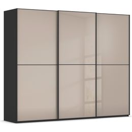 Schwebet&uuml;renschrank Rauch "Kleiderschrank Schrank Garderobe Schlafzimmerschrank SCALE-DUO", beige (schwarz, glas fango, griffleisten schwarz), B:271cm H:223cm T:68cm, Holzwerkstoff, Schr&auml;nke, Schwebet&uuml;renschrank, edle zweigeteilte T&uuml;ren Glas-Front mit 3 Zierleisten MADE IN GERMANY