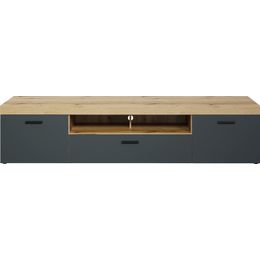 Lowboard Home Affaire "Tyler TV-Kommode", schwarz (eiche mit anthrazit), B:230cm H:52cm T:52cm, FSC-zertifizierter Holzwerkstoff, Sideboards, Lowboard, TV-Lowboard, Hirnholzapplikationen, Breite 230 cm