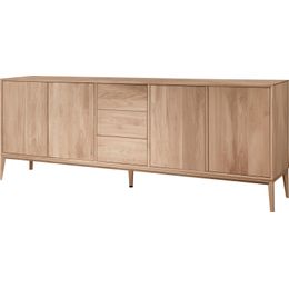 Sideboard Home Affaire "Koda, Anrichte mit 2 Schr&auml;nken & 3 Schubladen, Push-to-Open-Funktion", beige (natur), B:221,6cm H:81,9cm T:41,5cm, Sideboards, Sideboard, Massives Eichenholz, verstellbare Einlegeb&ouml;den, Minimalistischer Stil