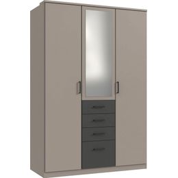 Kleiderschrank wimex "Cottbus, in wei&szlig; oder grau modern kombiniert mit graphitfb.Schubladen", grau (saharagrau, grafit), B:135cm H:199cm T:58cm, Holzwerkstoff, Schr&auml;nke, Kleiderschrank, mit 4 Schubladen, wahlweise mit oder ohne Spiegel