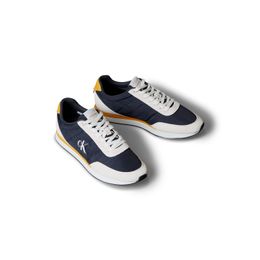 Sneaker Calvin Klein Jeans "RETRO RUNNER ESS MIX MAT", Herren, Gr. 43, blau, wei&szlig;, gelb, Leder, Textil, kontrastfarbene Details, Schuhe Sneaker, Freizeitschuh, Halbschuh, Schn&uuml;rschuh mit Logo-Emblem