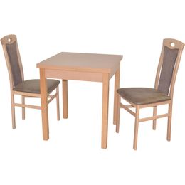 Essgruppe "3tlg. Tischgruppe", braun (buche, nachbildung, braun, buche, nachbildung), B:45cm H:95cm T:48cm, FSC-zertifiziertes Massivholz, HOFMANN LIVING AND MORE, Sitzm&ouml;bel-Sets, Essgruppe, St&uuml;hle montiert