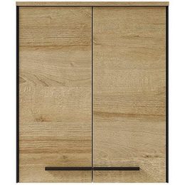 H&auml;ngeschrank SAPHIR "Quickset 395 Badschrank 60,4 cm breit mit 2 T&uuml;ren und 2 Einlegeb&ouml;den", braun (riviera eiche quer nb), B:60cm H:72cm T:33cm, Holzwerkstoff, Schr&auml;nke, H&auml;ngeschrank, Badezimmer-H&auml;ngeschrank inkl. T&uuml;rd&auml;mpfer, Griffe in Schwarz