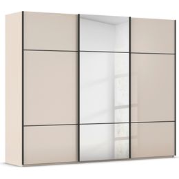 Schwebet&uuml;renschrank Rauch "Kleiderschrank Schrank Garderobe Schlafzimmerschrank SCALE-TRIO", beige (champagner, glas champagner, griffleisten schwarz), B:271cm H:223cm T:68cm, Holzwerkstoff, Schr&auml;nke, Schwebet&uuml;renschrank, edle dreigeteilte Front mit 2 Zierleisten Spiegel/Glas MADE IN GERMANY