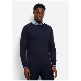 Rundhalspullover OLYMP, Herren, Gr. M, marine, Strick, Obermaterial: 85% Schurwolle, 15% Seide, regular fit normal, Rundhals, Rippb&uuml;ndchen, Pullover Rundhalspullover