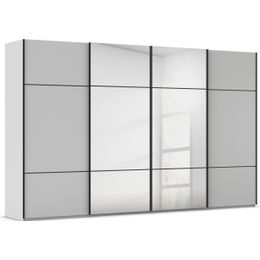 Schwebet&uuml;renschrank Rauch "Kleiderschrank Schrank Garderobe Schlafzimmerschrank SCALE-TRIO", grau (seidengrau, griffleisten schwarz), B:360cm H:223cm T:68cm, Holzwerkstoff, Schr&auml;nke, Schwebet&uuml;renschrank, edle dreigeteilte Front mit 2 Zierleisten und Spiegel MADE IN GERMANY