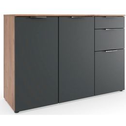 Kombikommode wimex "Level by fresh to go", schwarz (front graphit, korpus plankeneiche nachbildung), B:122cm H:84cm T:41cm, Holzwerkstoff, Sideboards, Kombikommode, 3-t&uuml;rig, mit 2 Schubladen und soft-close Funktion, 122cm breit