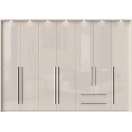 Dreht&uuml;renschrank OTTO HOME "Piano, inklusive Rahmen und Beleuchtung, soft-close-Funktion", beige (beige hochglanz), B:322cm H:226cm T:60cm, Holzwerkstoff, Schr&auml;nke, Dreht&uuml;renschrank, beige oder wei&szlig;, UV lackiert, Hochglanzfronten, FSC-zertifiziert