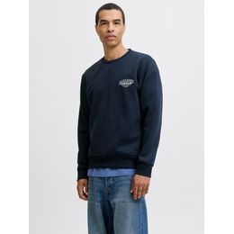 Jack & Jones Sweatshirt JACK & JONES "JJMAKOTO SWEAT CREW NECK", Herren, Gr. XL, blau (sky captain print:small print), angeraute Sweatware, Obermaterial: 80% Baumwolle, 20% Polyester, bedruckt, regular fit, Rundhals, Rippb&uuml;ndchen, Sweatshirts Sweatshirt