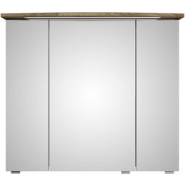 Badezimmerspiegelschrank SAPHIR "Serie 4010 Badezimmer-Spiegelschrank inkl. LED-Beleuchtung im Kranz", braun (eiche ribbeck quer nachbildung), B:82cm H:71,9cm T:26,5cm, Holzwerkstoff, Schr&auml;nke, Badezimmerspiegelschrank, Badschrank 82 cm breit, 3 T&uuml;ren, 6 Glas-Einlegeb&ouml;den, inkl T&uuml;rd&auml;mpfer