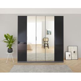 Dreht&uuml;renschrank Rauch "Kleiderschrank Schrank Garderobe KOLUNA mit hochwertiger Glas-Front", grau (graumetallic, glas basalt), B:226cm H:229cm T:54cm, Holzwerkstoff, Schr&auml;nke, Dreht&uuml;renschrank, mit Spiegel, inkl. 2 Innenschubladen sowie extra B&ouml;den MADE IN GERMANY