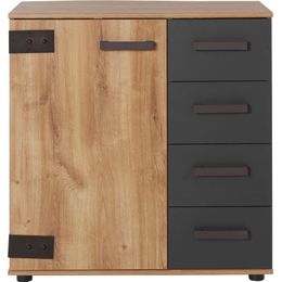 Kombikommode wimex "Malmoe, Schrank mit 1 T&uuml;r und 4 Schubladen, Made in Germany", grau (plankeneiche, graphit), B:81cm H:83cm T:41cm, Kunststoff, Sideboards, Kombikommode, im rusikalen look, Industrial Design, 81x41x83cm
