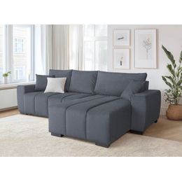 Ecksofa Home Affaire "L-Form Bello", anthrazit, B:256cm, 100% Polyester, Sofas, Ecksofa, mit Bettfunktion, Bettkasten, Frei im Raum stellbar und Federkern