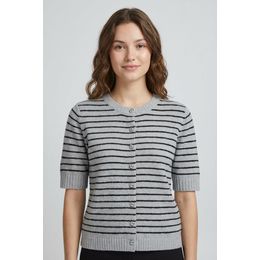 Strickjacke Only "ONLCHESTER LIFE SS STRIPE CARDI CC KNT", Damen, Gr. L, light grau melange stripes:schwarz, silber button, Strick, Obermaterial: 52% Polyester, 36% Polyacryl, 10% Wolle, 2% Elasthan, gestreift, regular fit normal, Rundhals, Strickjacken Strickjacke