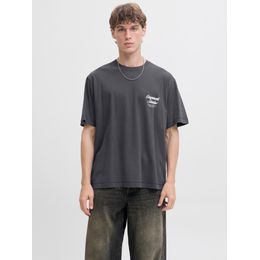 Jack & Jones Kurzarmshirt JACK & JONES "JORNORREBRO TYPO TEE SS CREW NECK NOOS", Herren, Gr. L, asphalt, Jersey, Obermaterial: 100% Baumwolle, bedruckt, relaxed fit normal, Rundhals, Shirts Kurzarmshirt, Baumwolle, relaxed fit