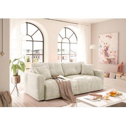 Schlafsofa ED EXCITING DESIGN "Bullet", beige (creme), B:235cm H:88cm T:120cm, 95% Polyester, 5% Polyamide, Sofas, Schlafsofa, mit Bettkasten & 2 Zierkissen