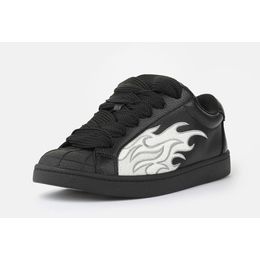 Sneaker Buffalo "LIBERTY", Damen, Gr. 38, schwarz, wei&szlig;, Lederimitat, kontrastfarbene Details, Schuhe Sneaker, Freizeitschuh, Schn&uuml;rschuh, Halbschuh mit trendigem Flammenmotiv