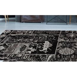 Teppich Kayoom "River 150", schwarz (grau, schwarz), B:120cm H:10mm L:170cm, Baumwolle, Teppiche, Teppich, Jacquard, Retro- und Vintage-Design, Baumwollr&uuml;cken