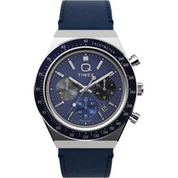 Chronograph Timex "DIVER INSPIRED", blau (dunkelblau), Armbanduhren, Damen, Chronograph, Quarzuhr, Armbanduhr, Damenuhr, Lederarmband,Stoppfunktion,Datum