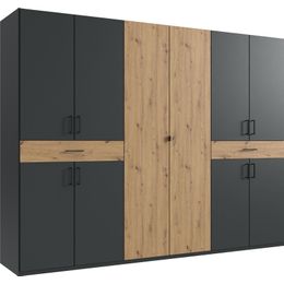 Dreht&uuml;renschrank wimex "Tibet Kleiderschrank mit sehr viel Stauraum, gro&szlig;e Farbauswahl", grau (graphit, absetzung artisan eiche nachbildung), B:270cm H:208cm T:58cm, Holzwerkstoff, Schr&auml;nke, Dreht&uuml;renschrank, mit jeweils 2 Schubladen auf bequemer Zugriffsh&ouml;he, in 3 Breiten