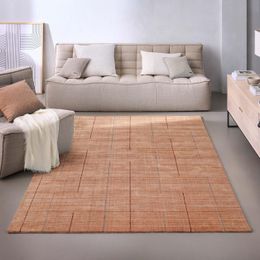 Teppich Wecon Home "Milly", lachs rot, B:160cm H:11mm L:230cm, Lyocell, Teppiche, Teppich, Kurzflorteppich, handgewebt, Naturfaser, Linienmuster, Wohnzimmer