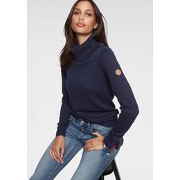 Rollkragenpullover Kangaroos, Damen, Gr. 36/38, blau (marine), Strick, Obermaterial: 60% Baumwolle, 40% Polyacryl, unifarben, figurbetont h&uuml;ftbedeckend, Rippb&uuml;ndchen, Pullover Rollkragenpullover, mit Schalkragen, Langarm, Warm & Kuschelig