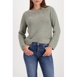 Strickpullover monari "Pullover Schmuck + Lurex", Damen, Gr. 40, sage, Strick, Obermaterial: 47% Baumwolle, 47% Polyacryl, 6% metallisierte Fasern, unifarben, regular fit taillenbedeckt, Rundhals, eingesetzt gerader Abschluss, Pullover Strickpullover, Regular fit mit Rundhalsausschnitt