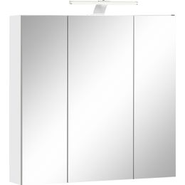 Spiegelschrank Schildmeyer "Lagona", wei&szlig;, B:70cm H:70,7cm T:15,7cm, FSC-zertifizierter Holzwerkstoff, Schr&auml;nke, Spiegelschrank, Breite 70 cm, 3-t&uuml;rig, LED-Beleuchtung, Schalter-/Steckdosenbox