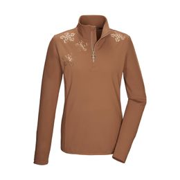 Langarmshirt Killtec "KSW 110 WMN LS SHRT", Damen, Gr. 38, braun (toffee), Obermaterial: 84% Polyester, 16% Elasthan, Shirts Langarmshirt, Damen Powerstretchshirt: atmungsaktiv, metallischer Print, Stehkragen